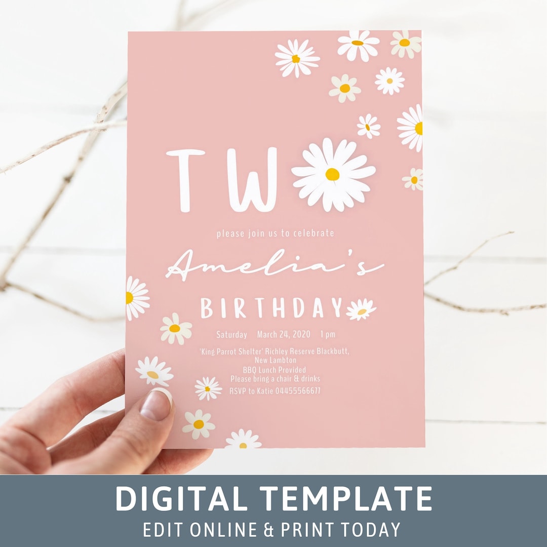 Pastel Pink Invitation Daisy Invitation Daisy Birthday Party Second ...