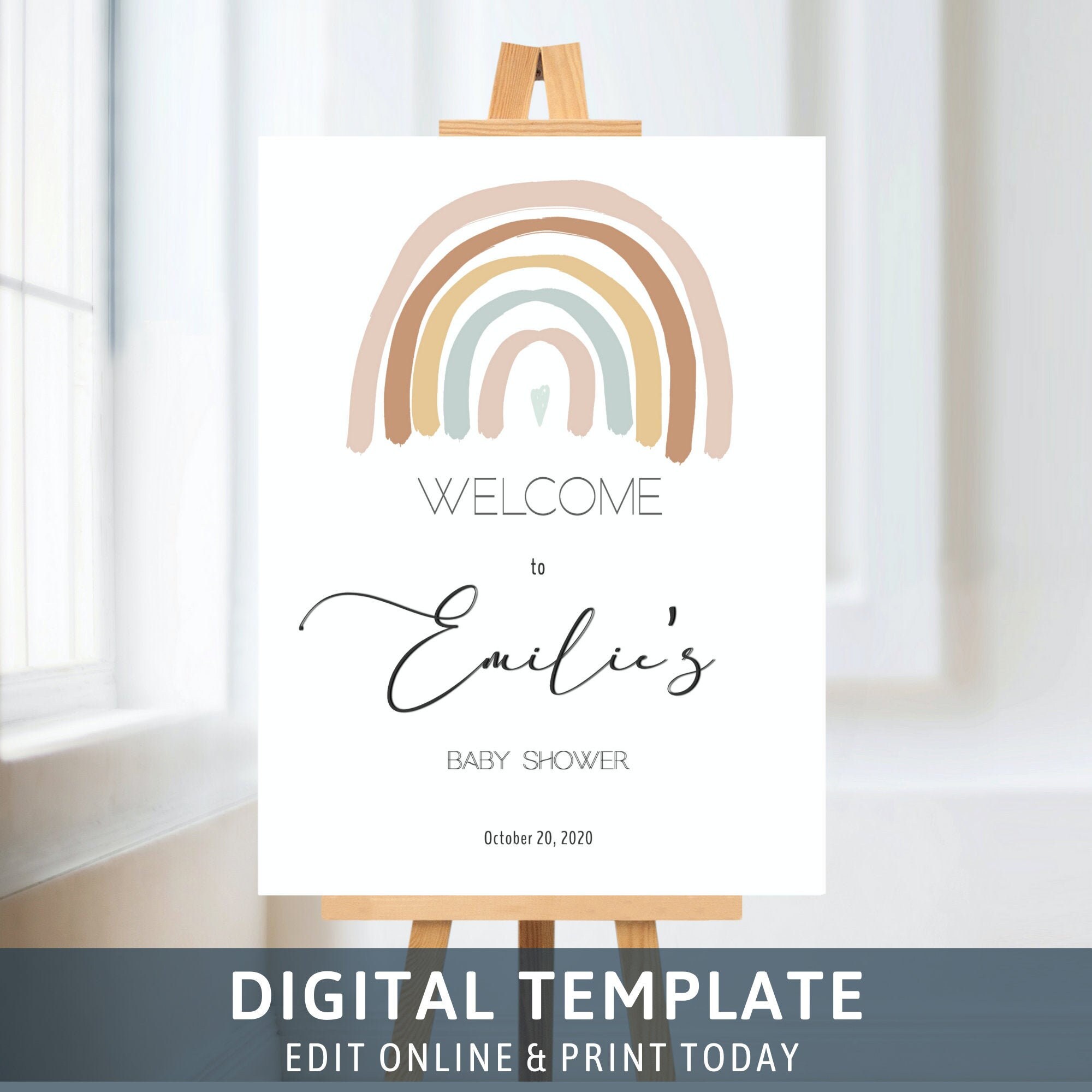 Pastel Rainbow Baby Shower Earthy Rainbow Welcome Sign Gender - Etsy