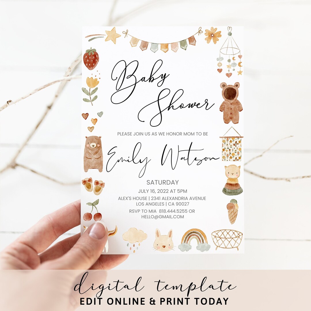 Pastel Boho Baby Shower Invitation Earthy Boho Invitation Rustic ...