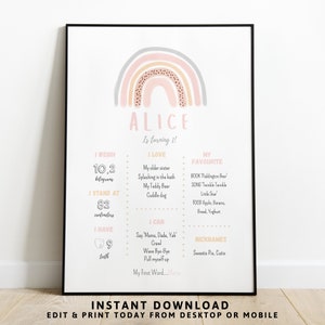 Pastel Rainbow Baby Girl First Birthday Milestone Board, Rainbow ...