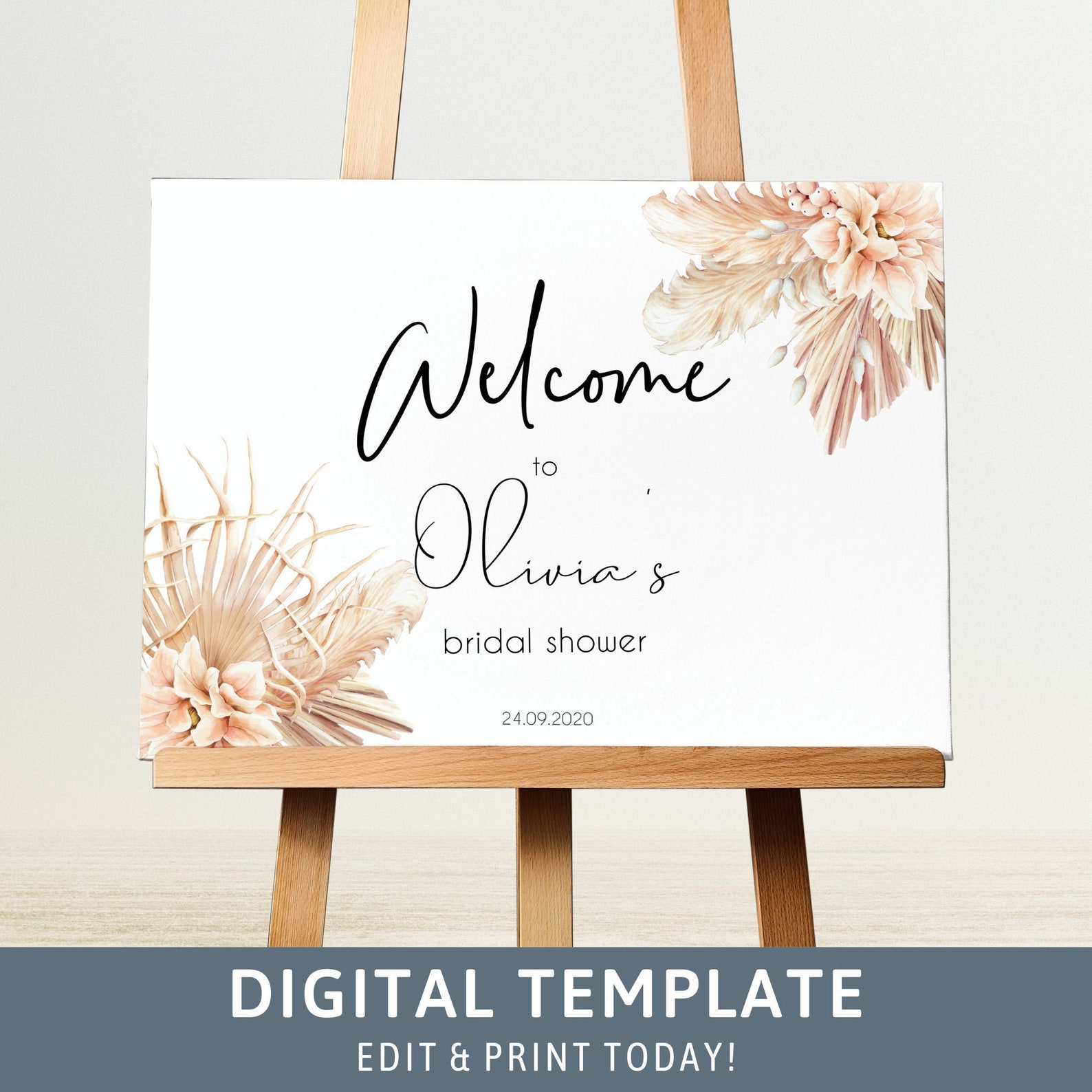 Pampas Grass Bridal Shower Welcome Board Greenery Bridal | Etsy