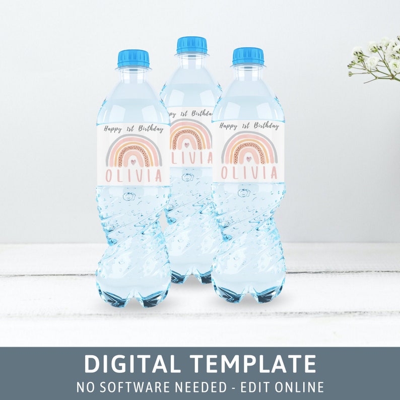 Pastel Rainbow Birthday Water Bottle Labels Pastel Rainbow 1st | Etsy