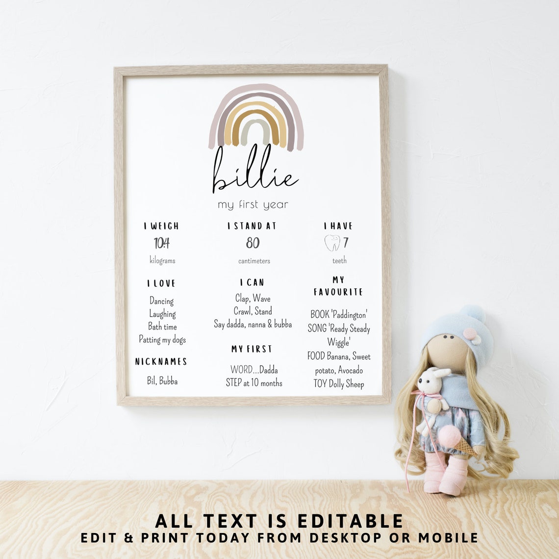 Pastel Earthy Rainbow First Birthday Milestone Board, Rainbow Birthday ...