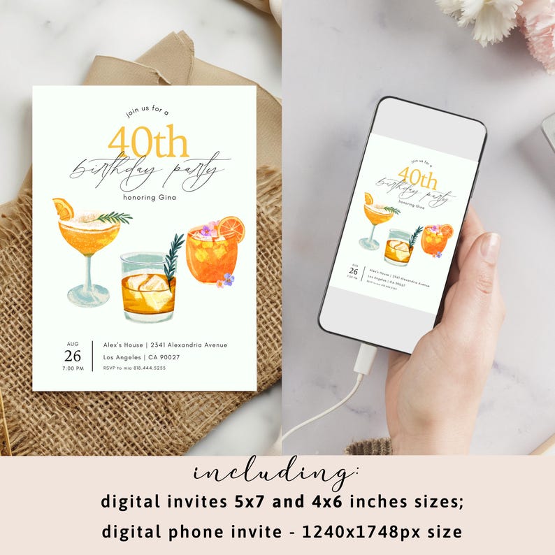 Digital 40th Birthday Cocktail Party Invitation (e-invite) - Etsy