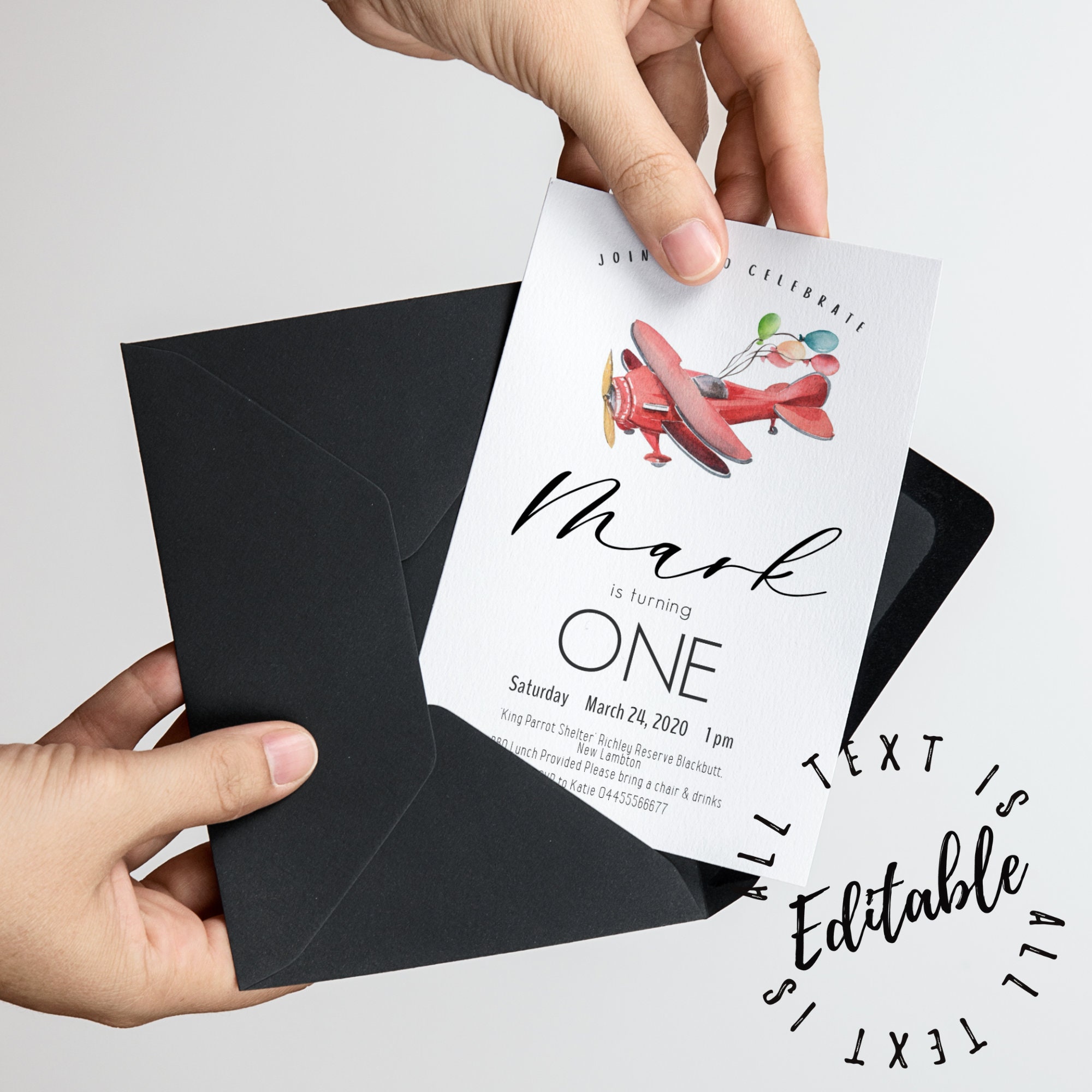 Airplane 1st Birthday Invitation, How Time Flies, Red Airplane First ...