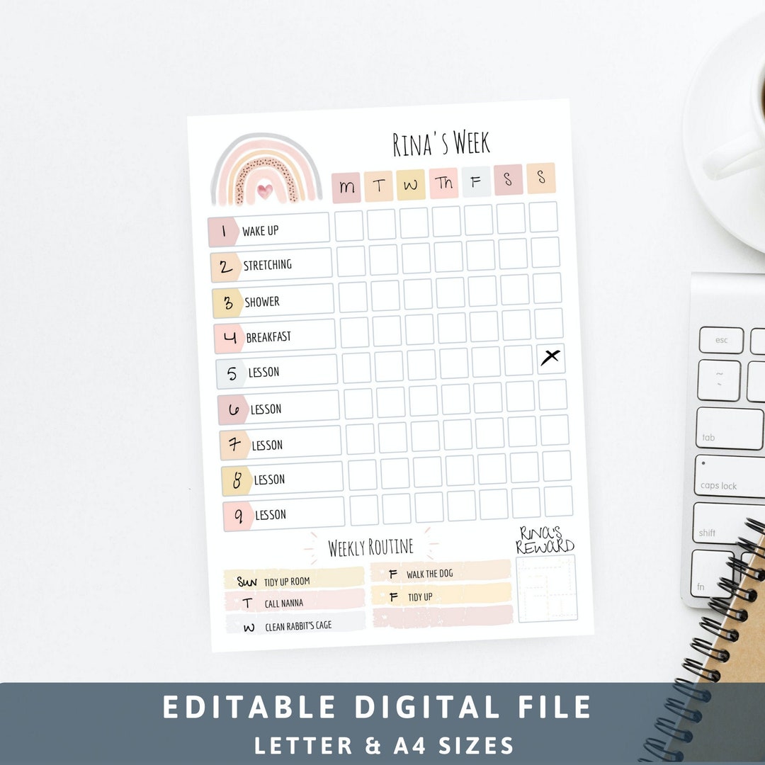 Girls Routine Chore Chart Weekly Daily Routine, Homework Organizer ...