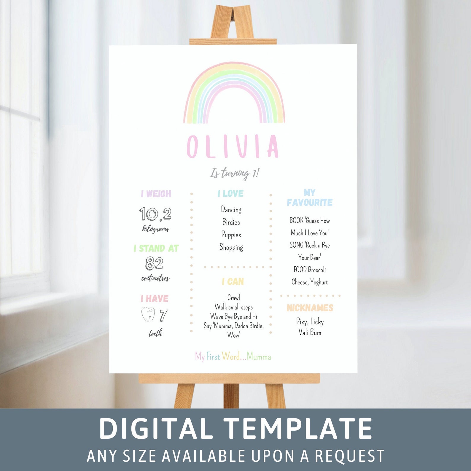 Pastel Rainbow Milestone Board First Birthday Baby Girl Rainbow ...