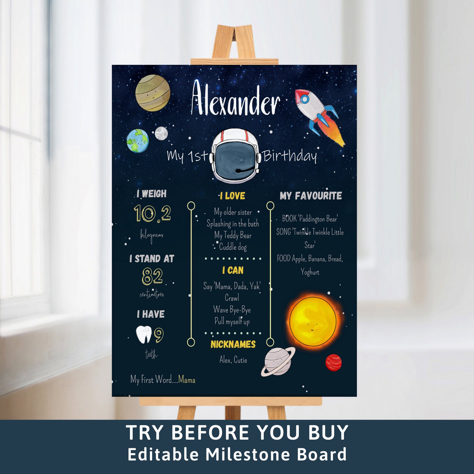 Space Birthday Milestone Sign 1st Birthday Rocket One Year Sign Outer ...