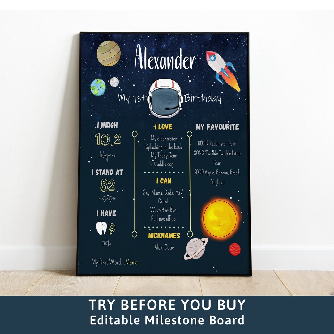Space Birthday Milestone Sign 1st Birthday Rocket One Year Sign Outer ...