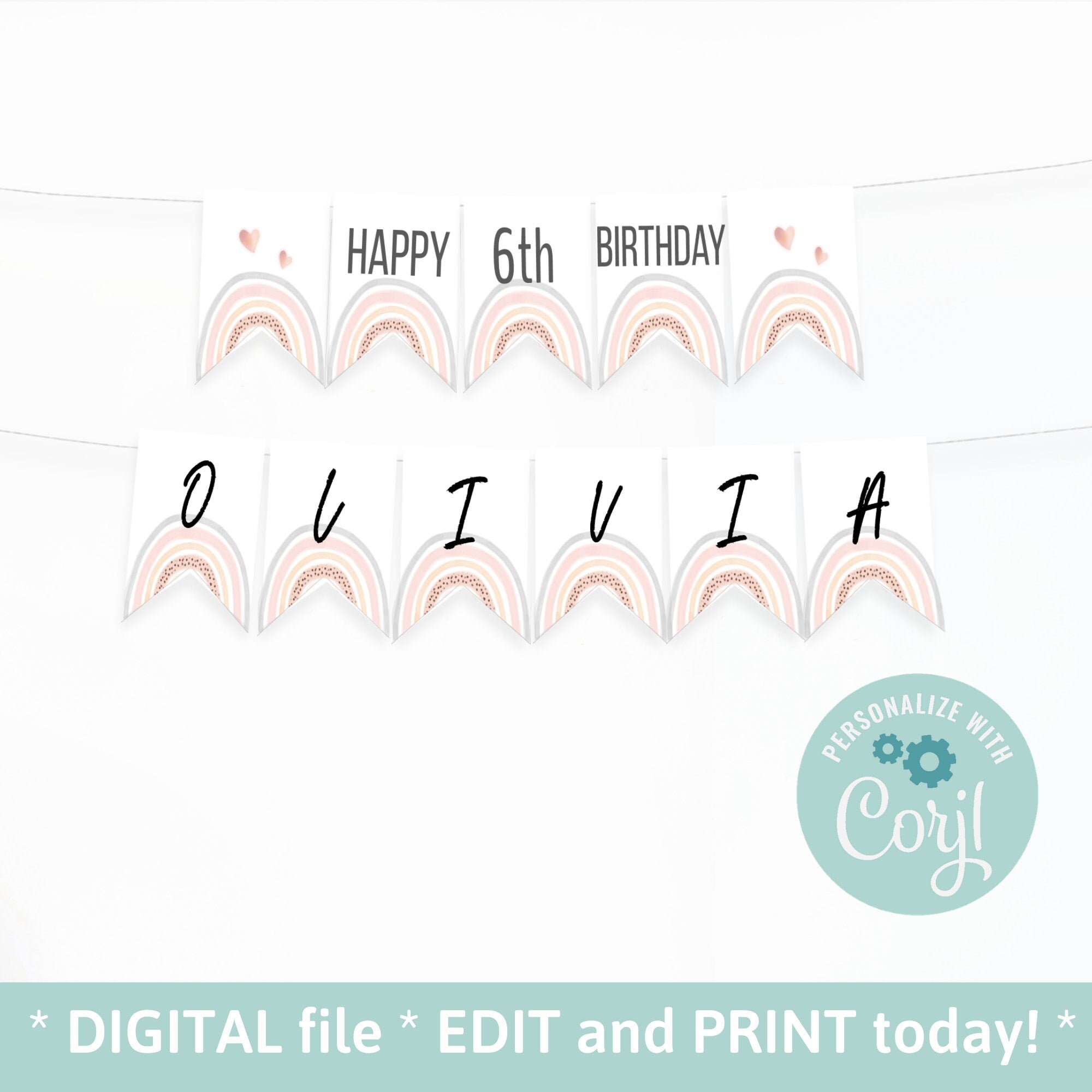 Pastel Rainbow Boho Birthday Custom Bunting DIY Girls - Etsy Australia