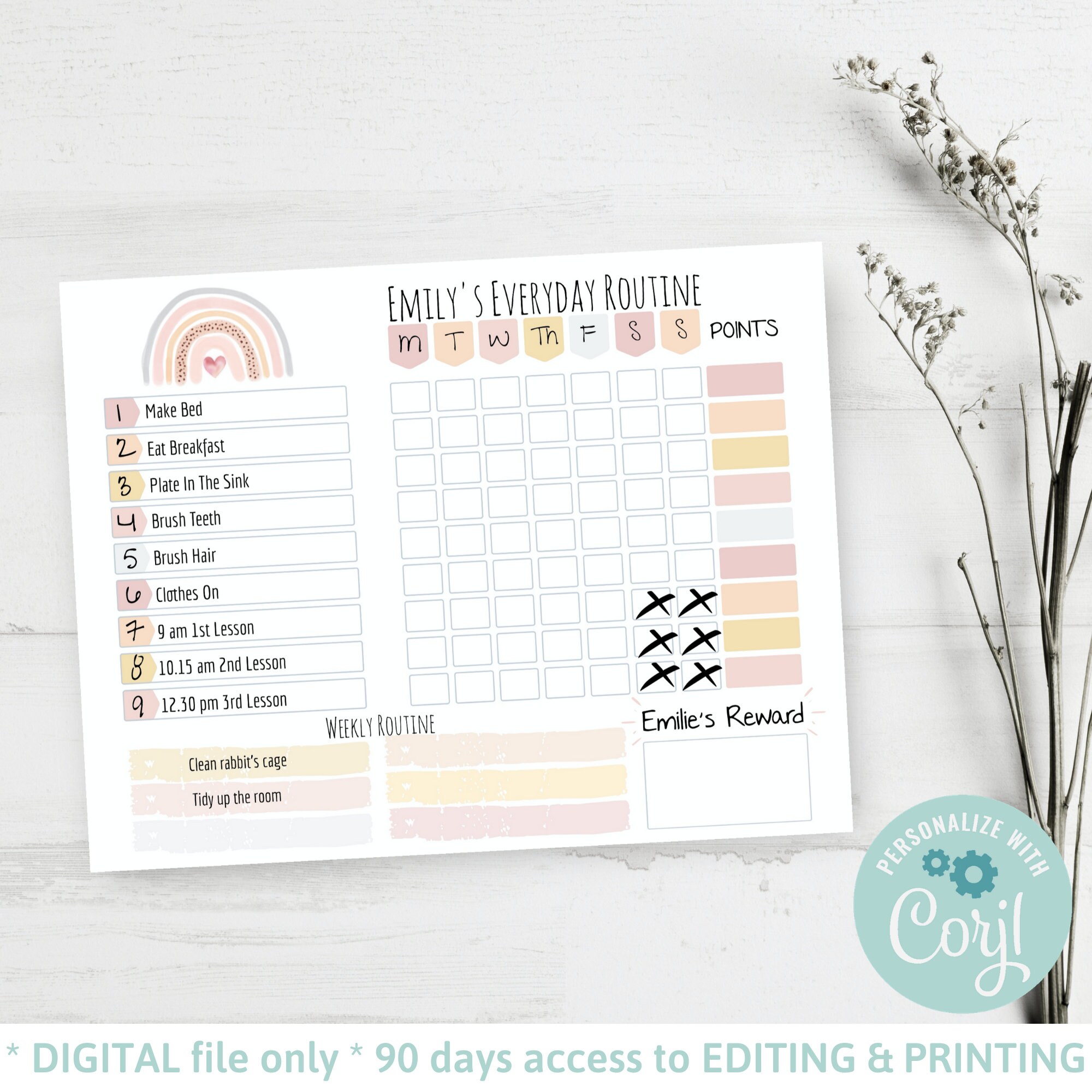 Girls Routine Chore Chart Weekly Daily Routine Homework | Etsy