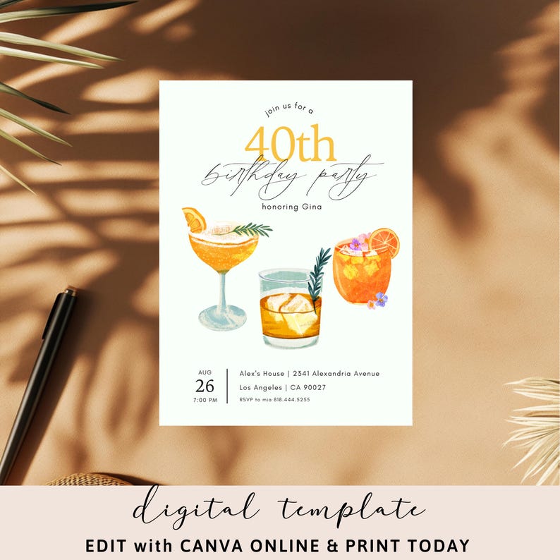 Digital 40th Birthday Cocktail Party Invitation (e-invite) - Etsy