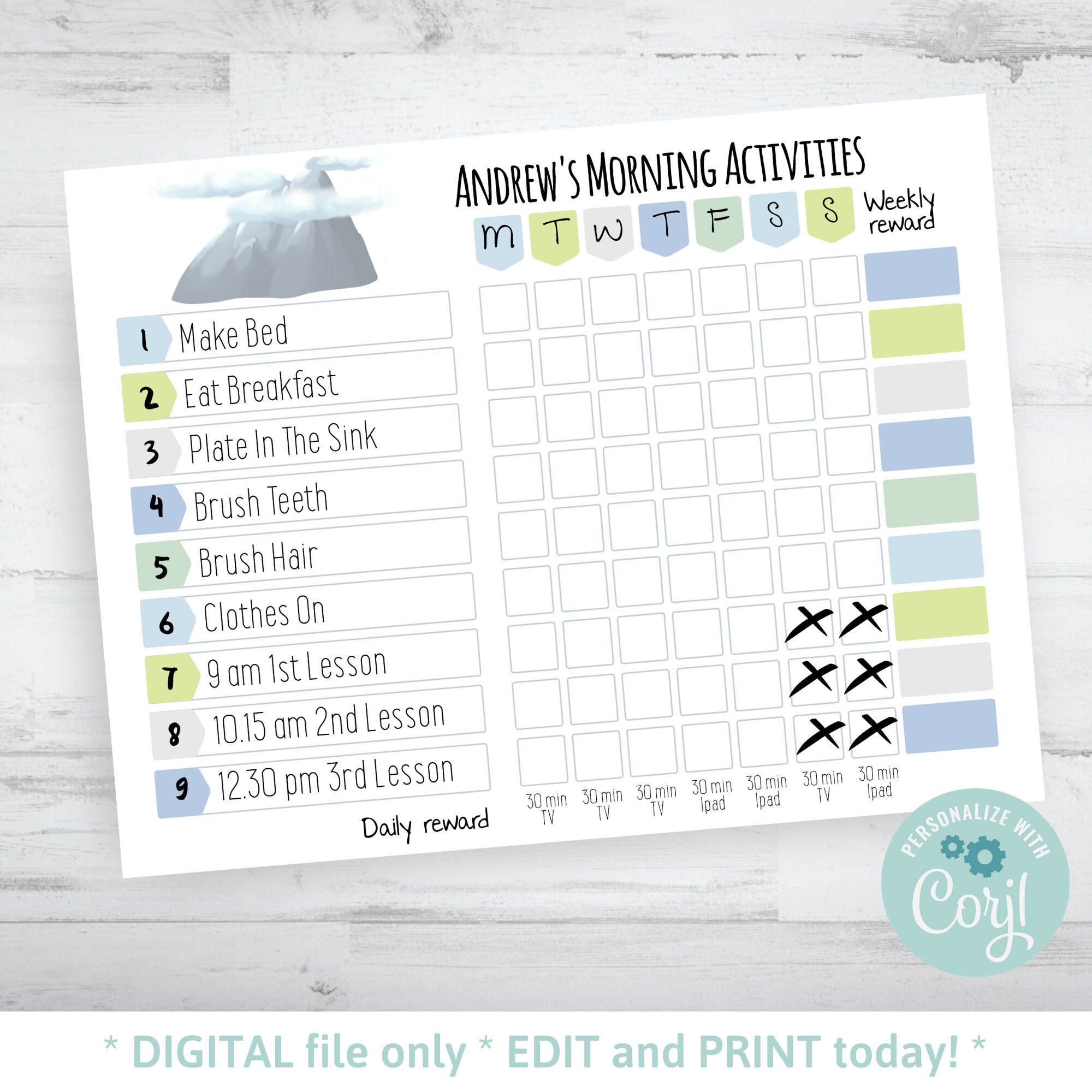 Routine Chore Chart Printable Boys Homework Organizer Home - Etsy