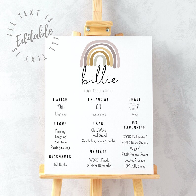 Pastel Earthy Rainbow First Birthday Milestone Board Rainbow | Etsy