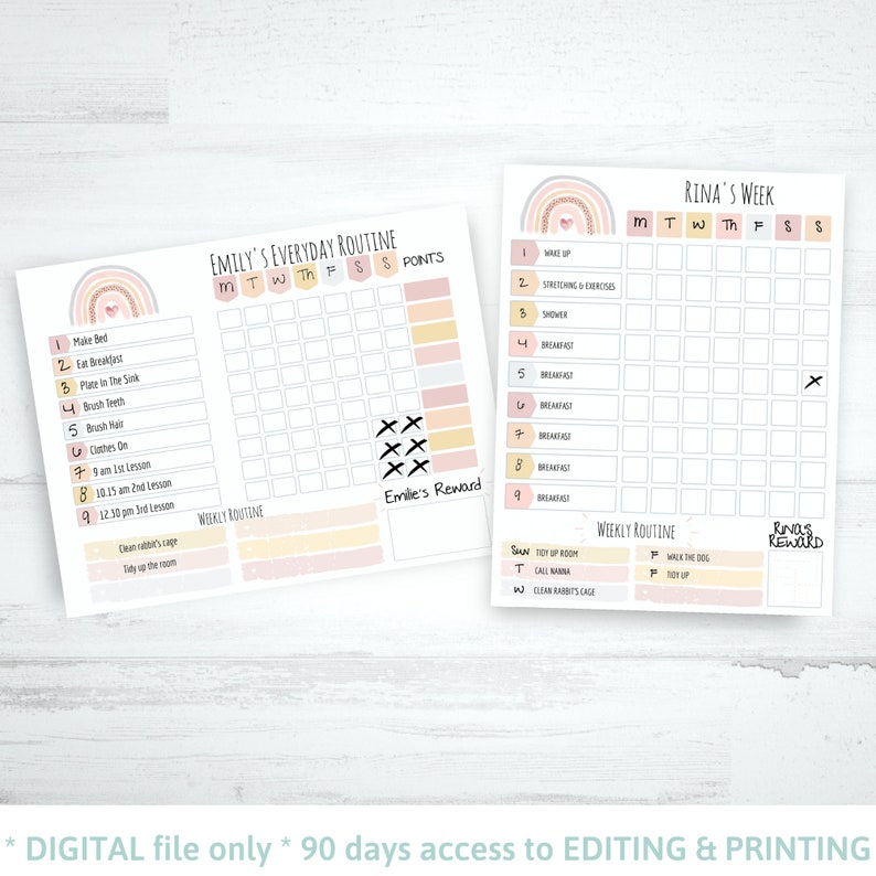 Girls Routine Chore Chart Weekly Daily Routine Homework - Etsy