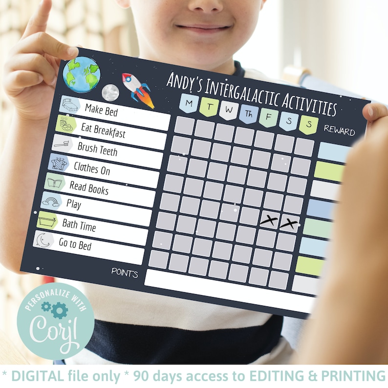 Space Boys Dry Erase Routine Chore Chart Printable Homework - Etsy