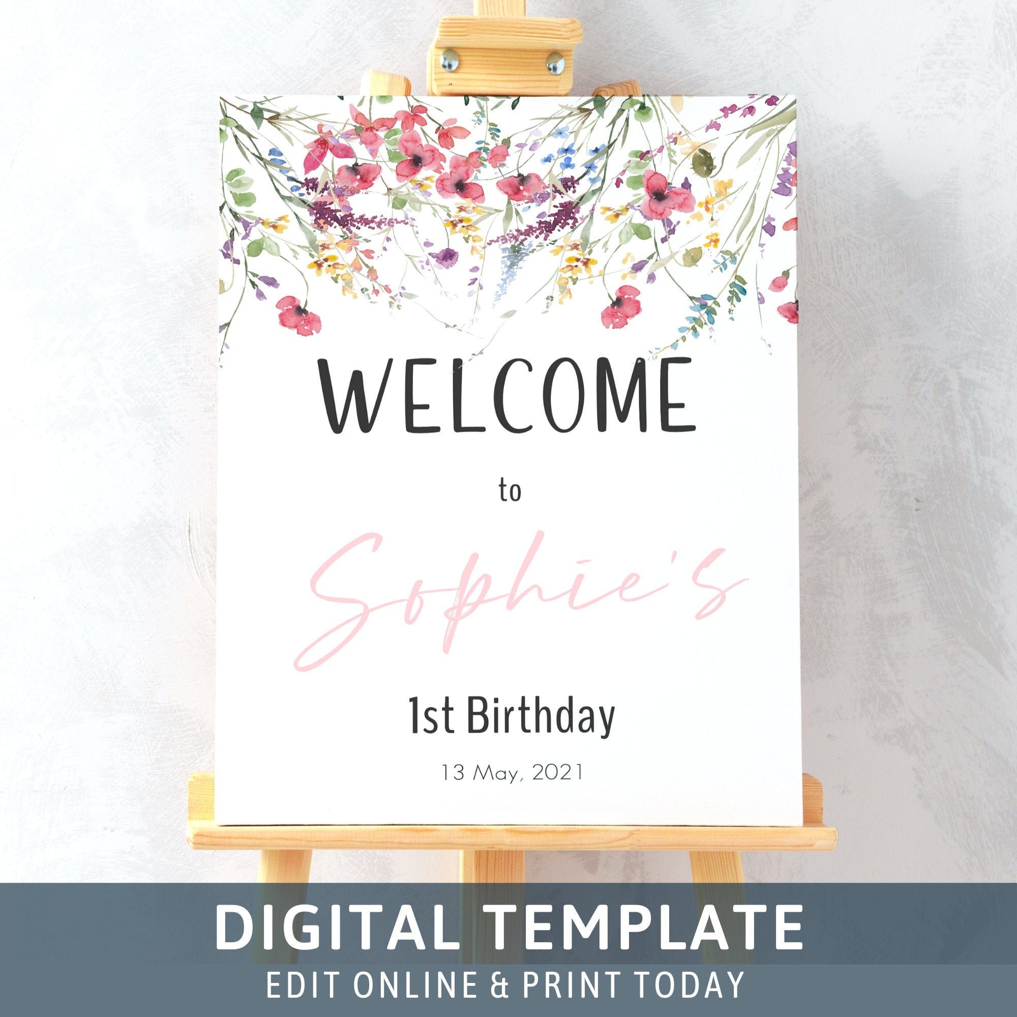 Pastel Floral 1st Birthday Welcome board Greenery Birthday | Etsy