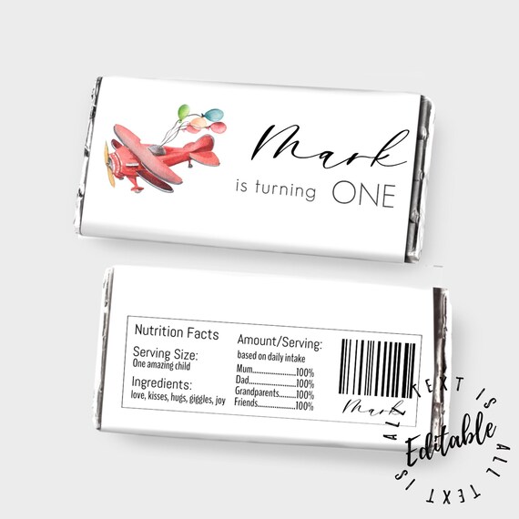 Airplane Chocolate Bar Wrapper Plane Birthday 1st Birthday | Etsy