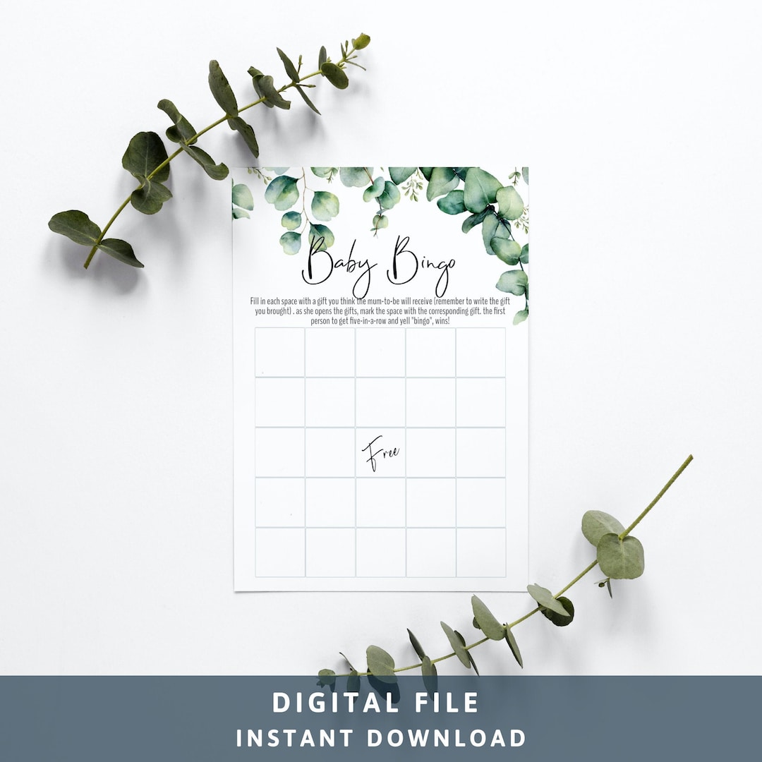 Eucalyptus Baby Shower Bingo Game: Greenery Theme (digital Download) - Etsy