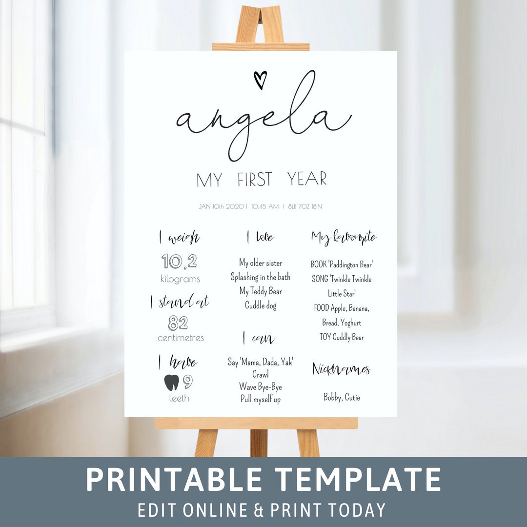 Minimal Modern Love Milestone Poster, First Birthday Milestone Sign ...