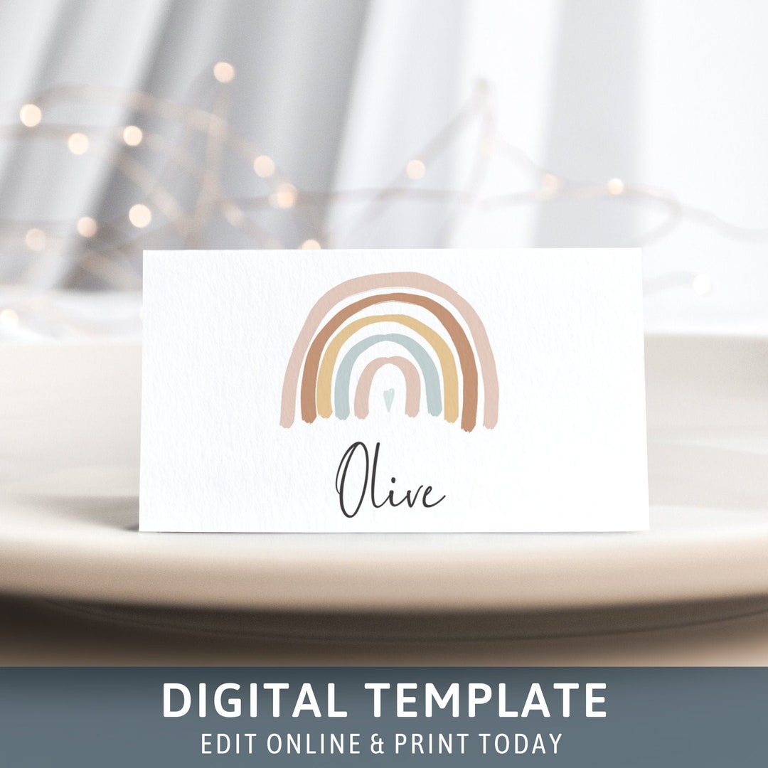 Pastel Rainbow Place Cards: Boho Baby Shower (digital Template) - Etsy