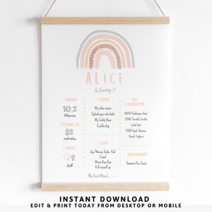 Pastel Rainbow Baby Girl First Birthday Milestone Board, Rainbow ...