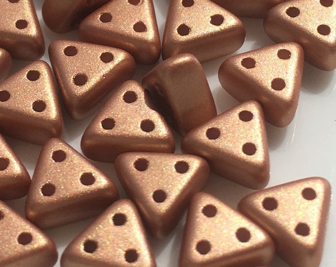 60 Pcs Emma Beads, 3 Hole, Metallic Copper, 3x6mm, Triangle Czech ...