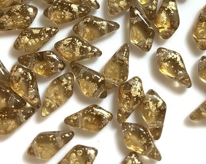 40 Pcs Kite Beads, 2 Hole, Gold Splash Smoky Topaz, 9x5mm, Czech ...