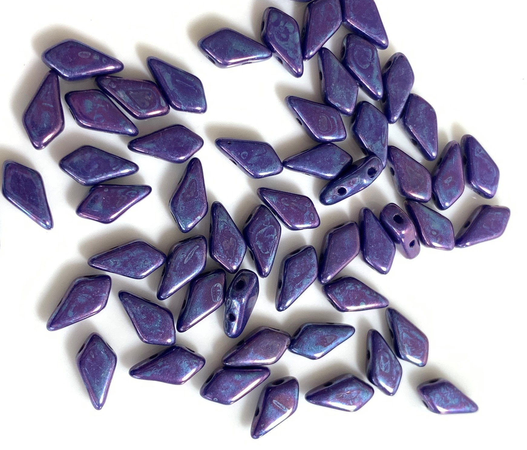 40 Pcs Kite Beads, 2 Hole, Royal Blue Nebula, 9x5mm, Czech Pressed ...