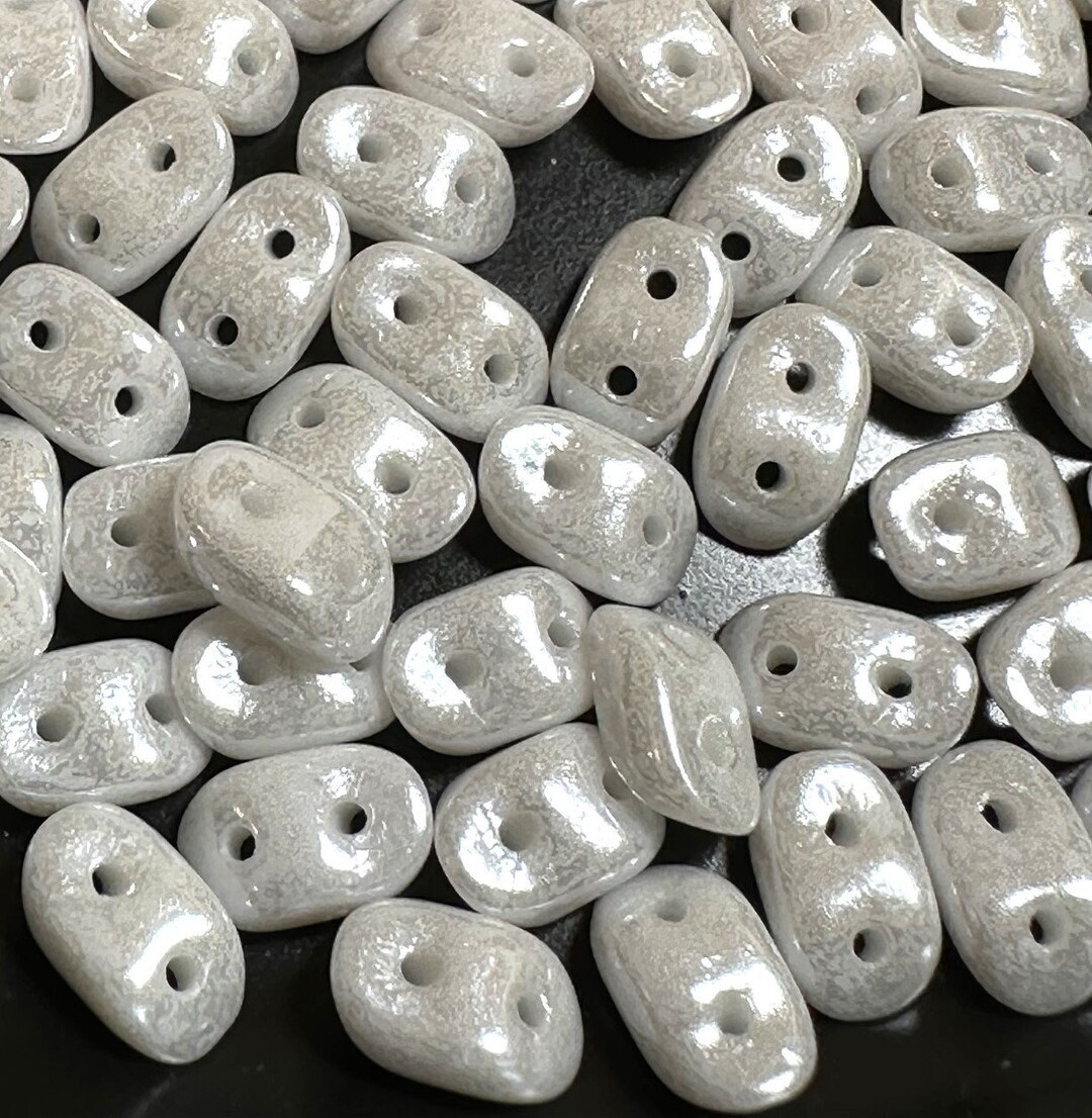 Wave Beads, Chalk White Luster, 3x7mm, 2-hole, Czech Pressed Glass ...