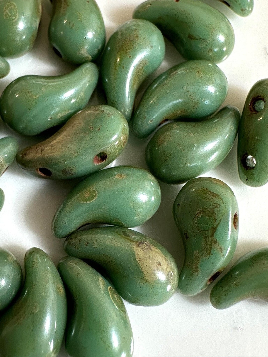30 Pcs Jade Travertine Zoliduo Bead, 2 Hole Glass Bead, 5x8mm, Czech ...