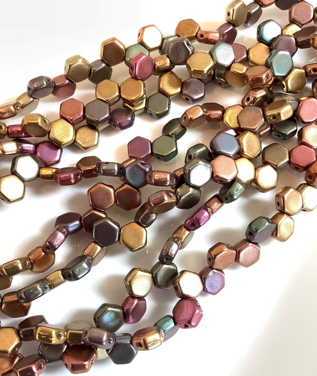 30 Pcs Hexx Beads, Honeycomb Beads, Crystal Dark Gold Rainbow, 2 Hole ...