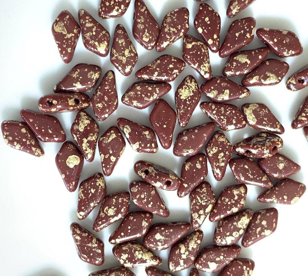 40 Pcs Kite Beads, 2 Hole, Gold Splash Brown Opaque, 9x5mm, Czech ...
