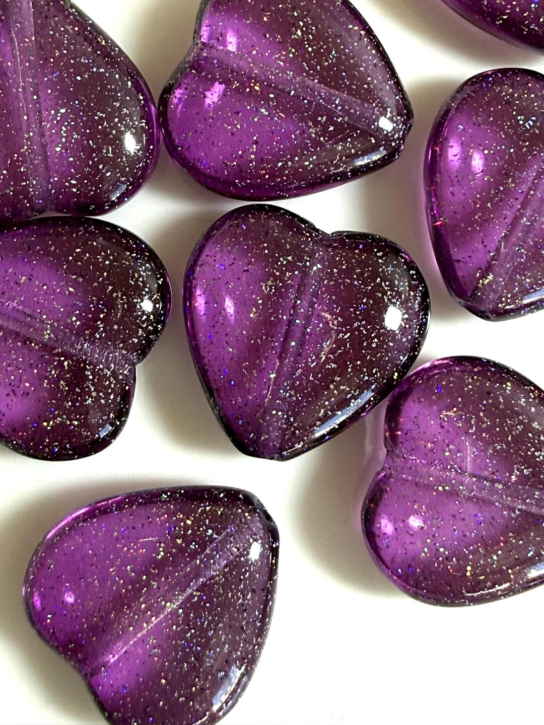 Transparent Constellation Amethyst Puffy Heart Glass Beads, 15x16mm ...