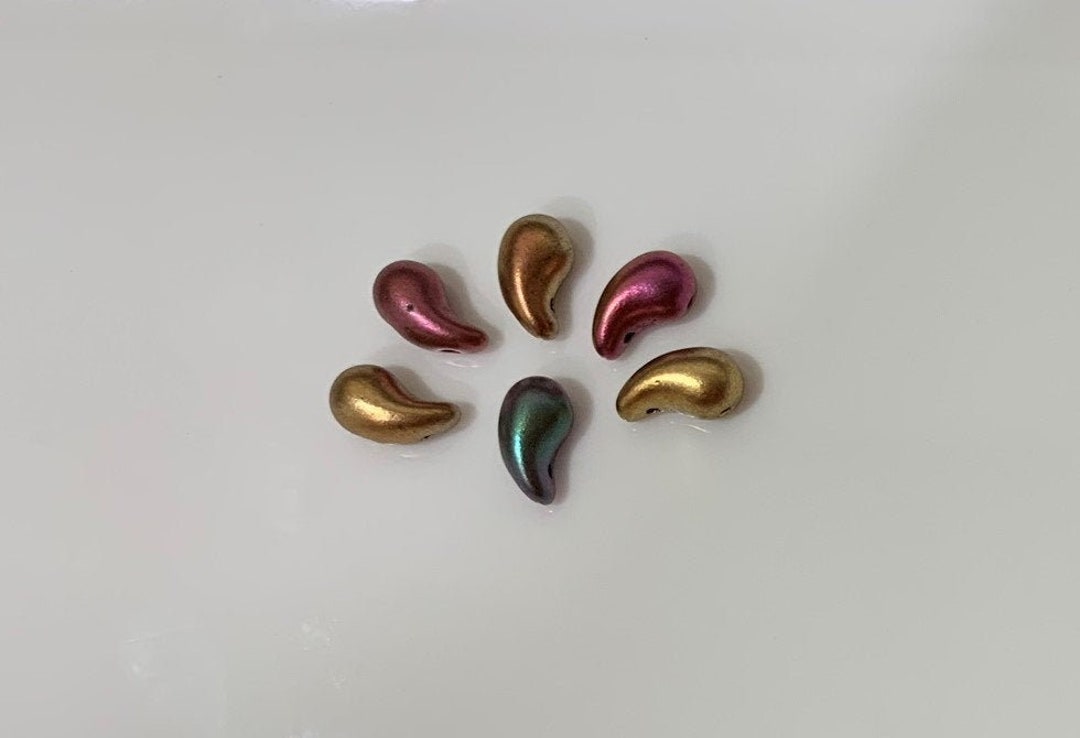 30 Pcs Zoliduo Bead Purple Iris Gold, 2 Hole Glass Bead, 5x8mm, Czech ...
