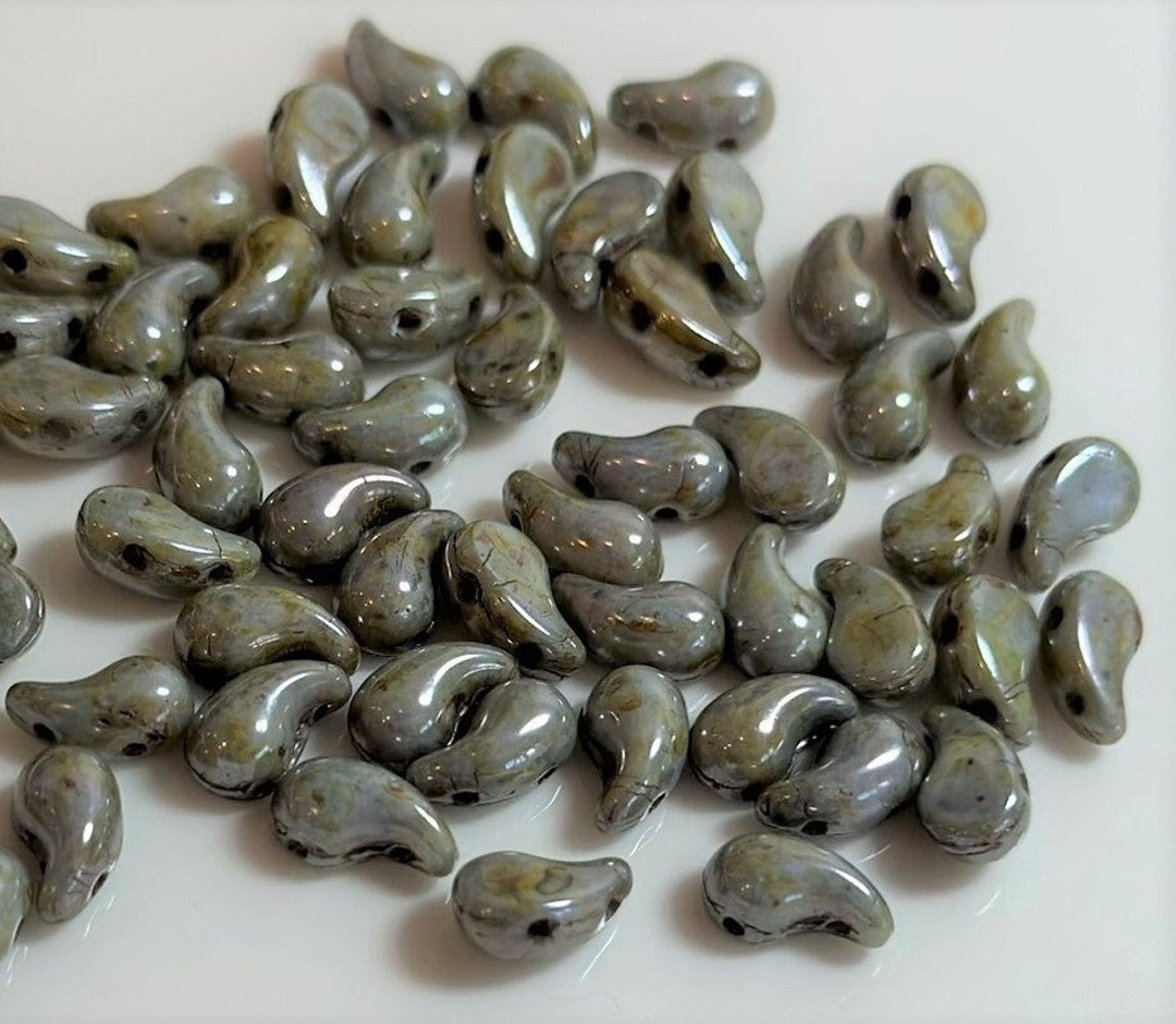 30pcs Zoliduo Bead Left, Alabaster Blue Luster, 2 Hole Glass Bead ...