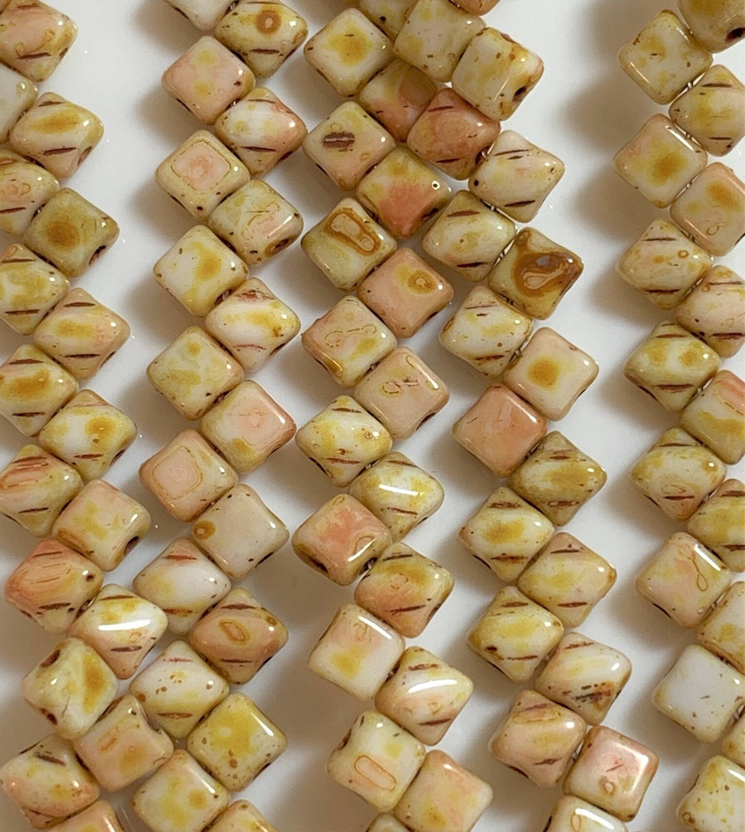 Mini Silky Beads, Chalk Travertine, 40 Pcs, 2 Hole, 5mm, Czech Pressed ...