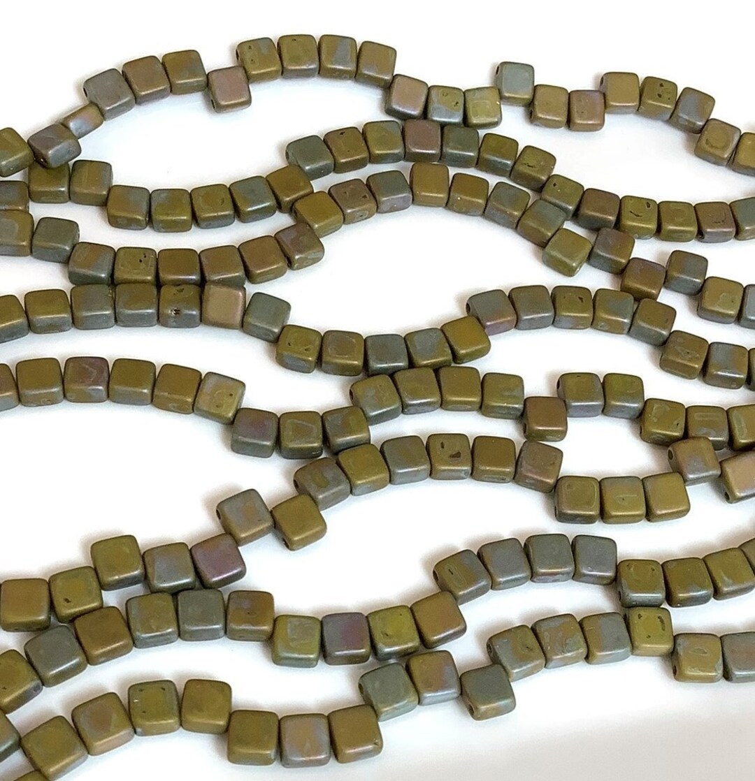 30 Pcs Mini Tile Beads, Green Nebula Matte, 5mm, 2 Hole, Czech Pressed ...