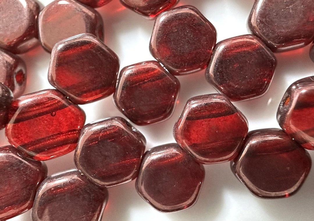 30 Pcs Ruby Red Wine Hexx Beads, Honeycomb Beads, 2 Hole, 6mm, Hexagon ...
