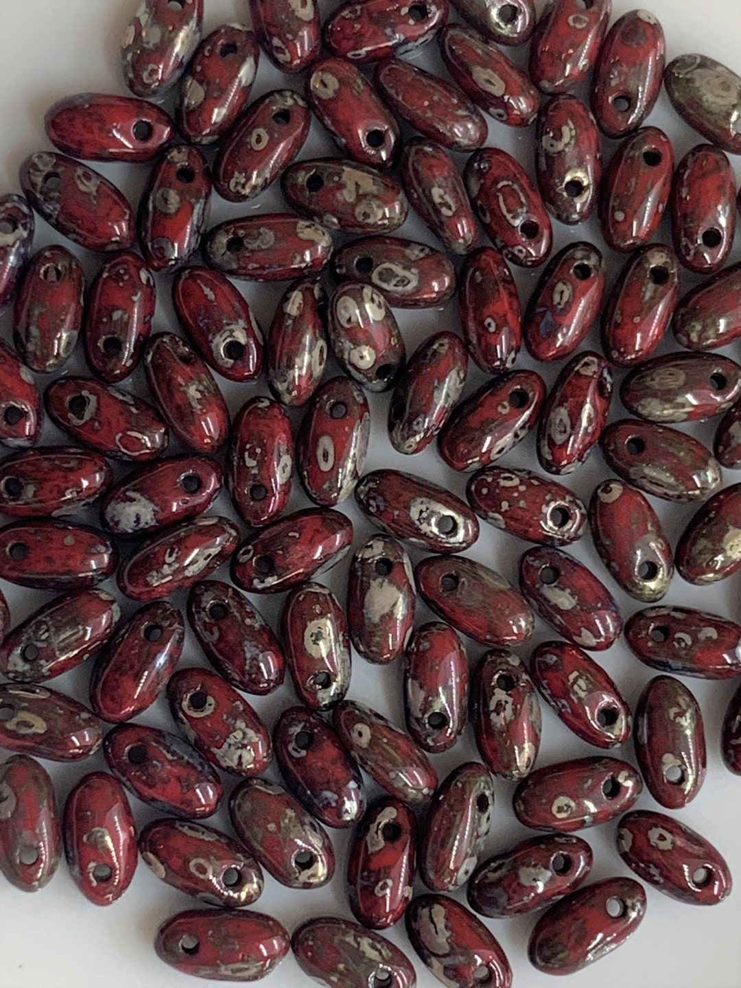 100 Pcs Rizo Beads, Opaque Red Picasso, 2.5x6mm, 1 Hole Seed Beads ...