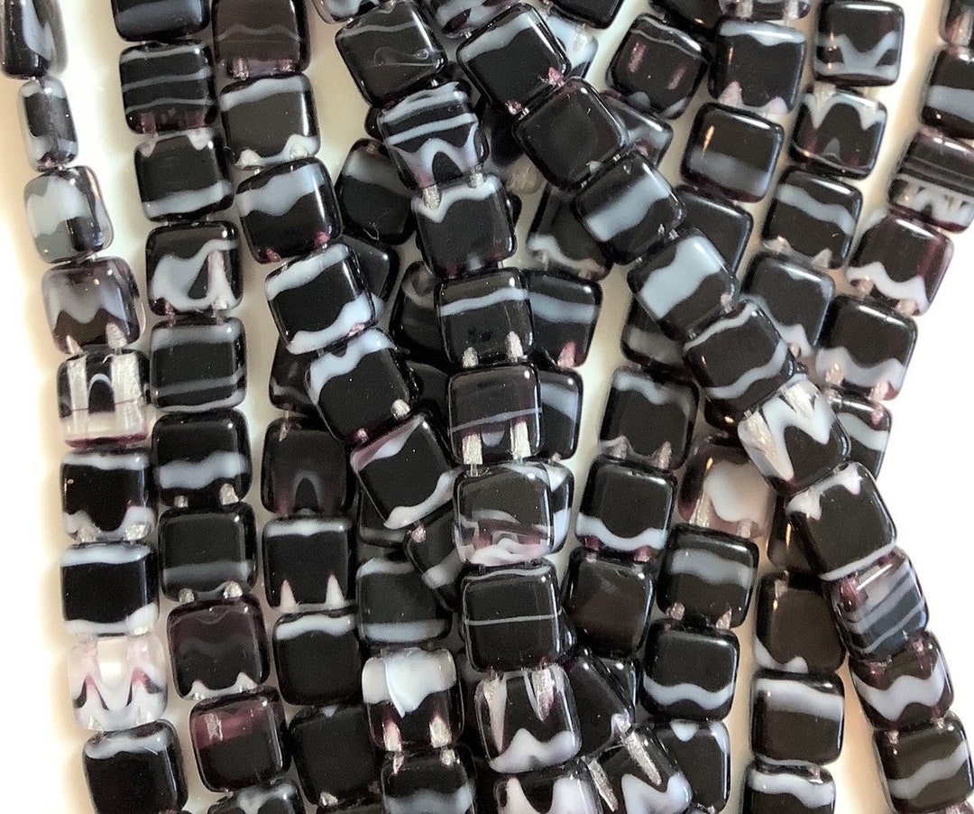 25 Pcs Czechmates Tile Beads, Jet Gray Stripe, 6mm, 2 Hole, Czech ...