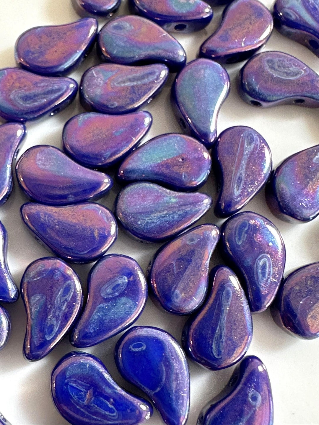 Royal Blue Nebula Paisley Duo Beads, 2-hole, 8x5mm, Czech Pressed Glass ...