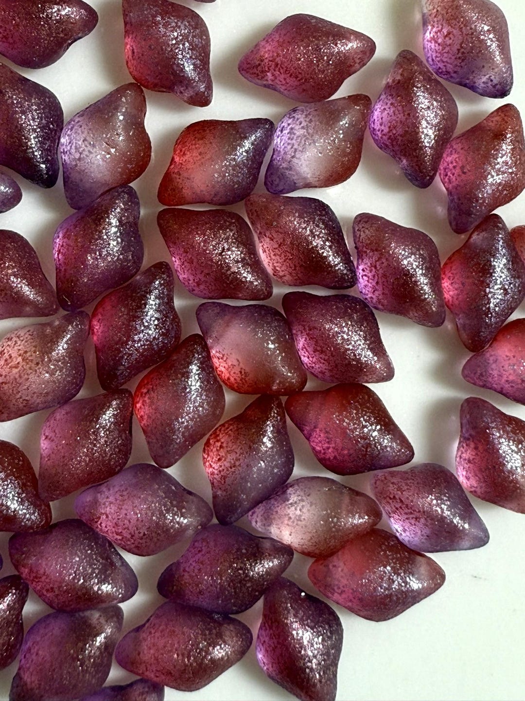 NEW! 30 Pcs Frozen Matte Pink Purple Mix, Gemduo Beads, 2 Hole, Diamond ...
