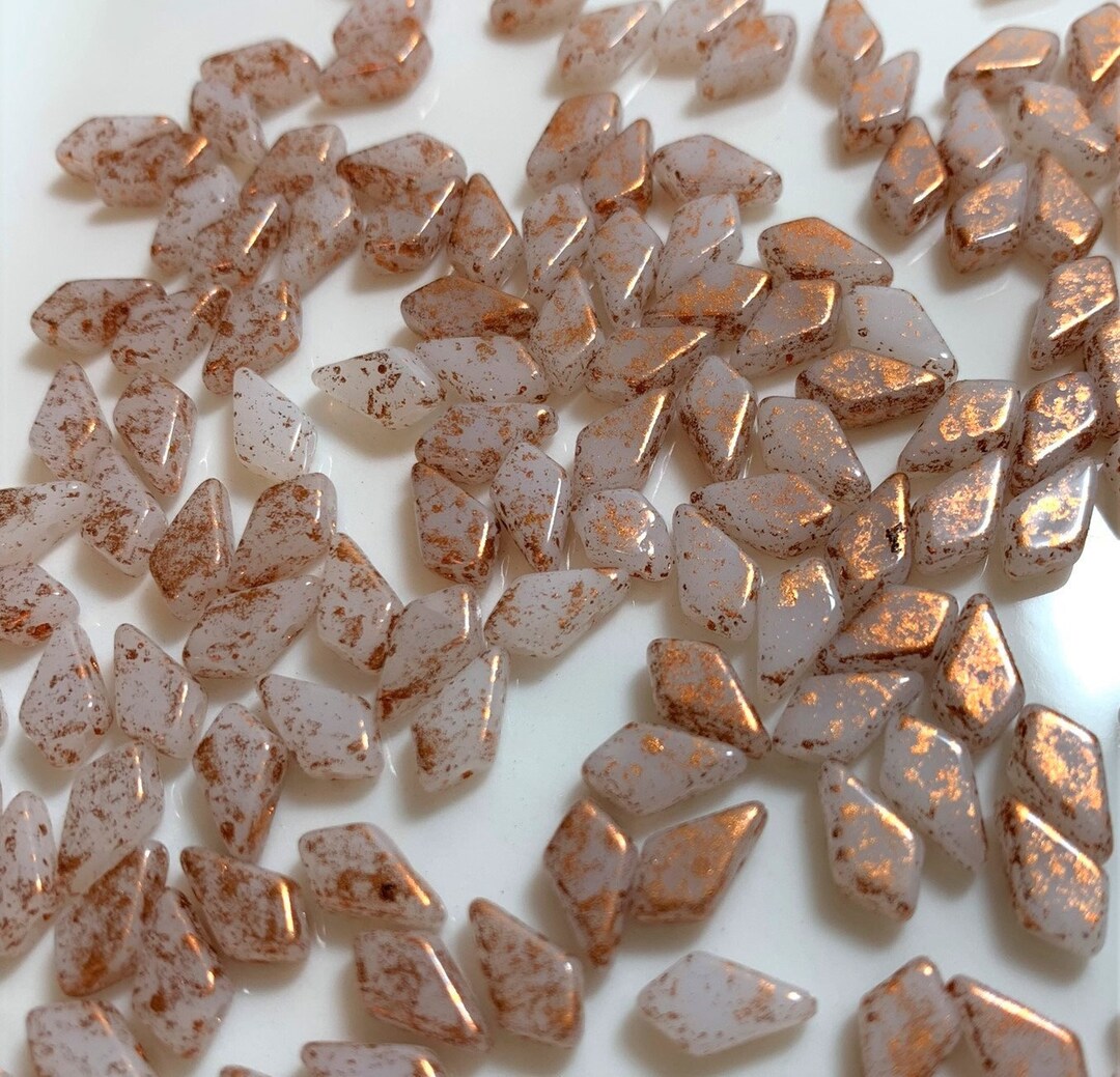 40 Pcs Kite Beads, 2 Hole, Chalk Copper Splash Opaque, 9x5mm, Czech ...