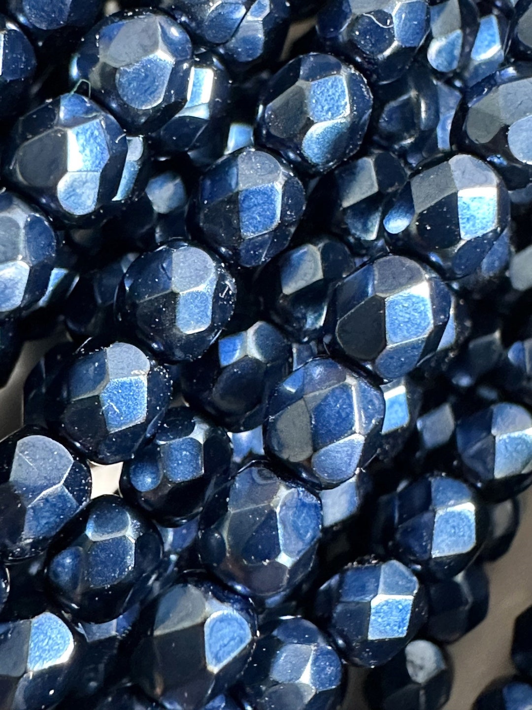 Jet Heavy Metal Navy Blue Round Faceted Fire Polished Czech Beads, 4mm ...