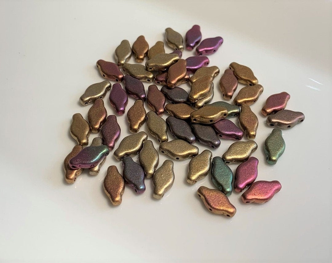 20 Pcs Navette Beads, Violet Rainbow, 3-hole, 6x12mm, Czech Pressed ...