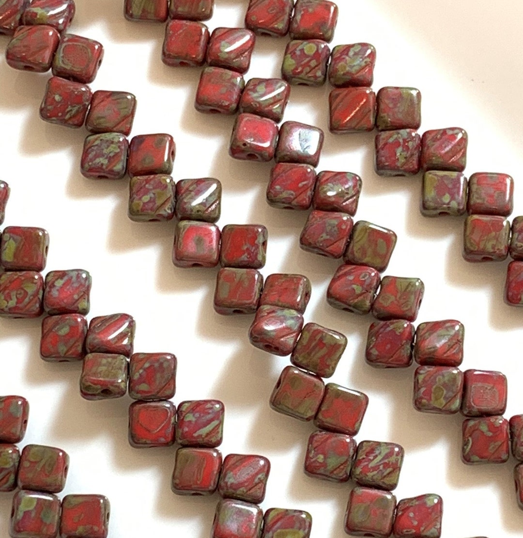 6mm Silky Beads, Opaque Red Picasso, 20 Pcs, 2 Hole, 6x6mm, Czech ...