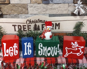 Wooden Reversible Snowman/let It Snow Block Decor - Etsy