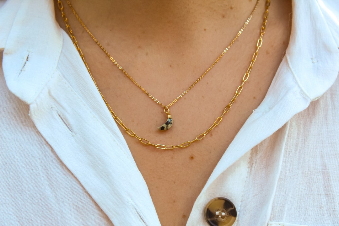Dalmation Jasper Crescent Necklace on Gold-filled or Gold-plated Flat ...