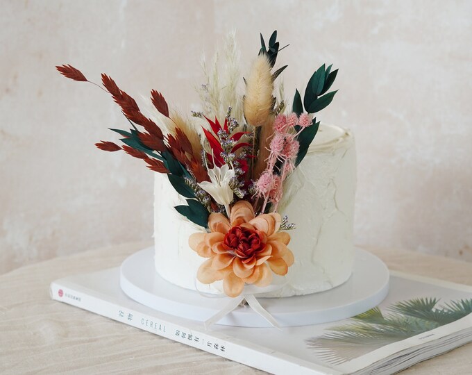 Self-color Pampas Grass Cake Topper Bouquet, Flower Cake Topper,dried ...